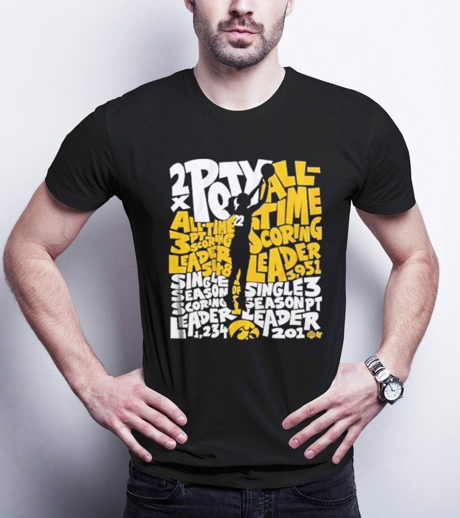 Caitlin Clark 2x POY All-Time Scoring Leader Iowa Single Season 3 Pt Leader T-Shirt