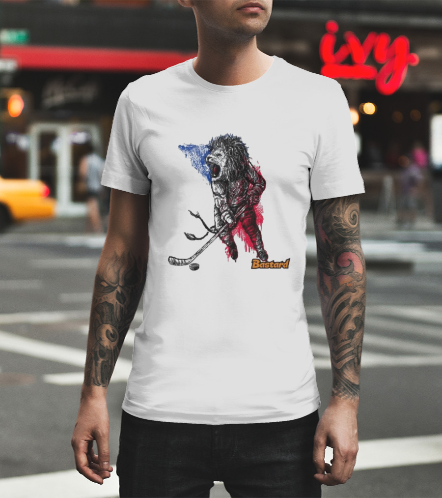Vtipné Hokejové Potisky Bastard Lví Hokejista Trikolora T-Shirt
