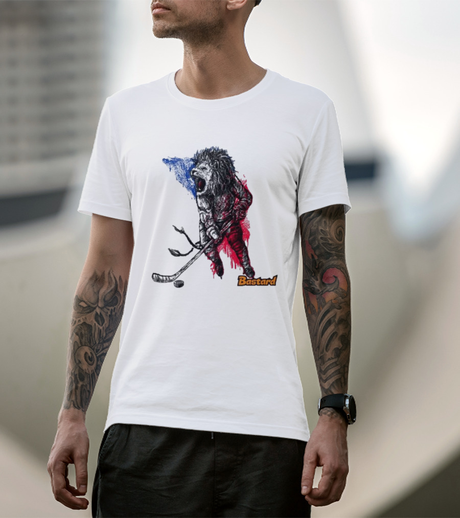 Vtipné Hokejové Potisky Bastard Lví Hokejista Trikolora T-Shirt