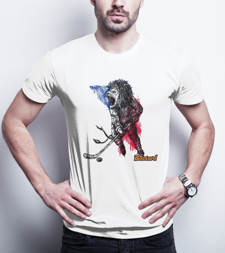 Vtipné Hokejové Potisky Bastard Lví Hokejista Trikolora T-Shirt