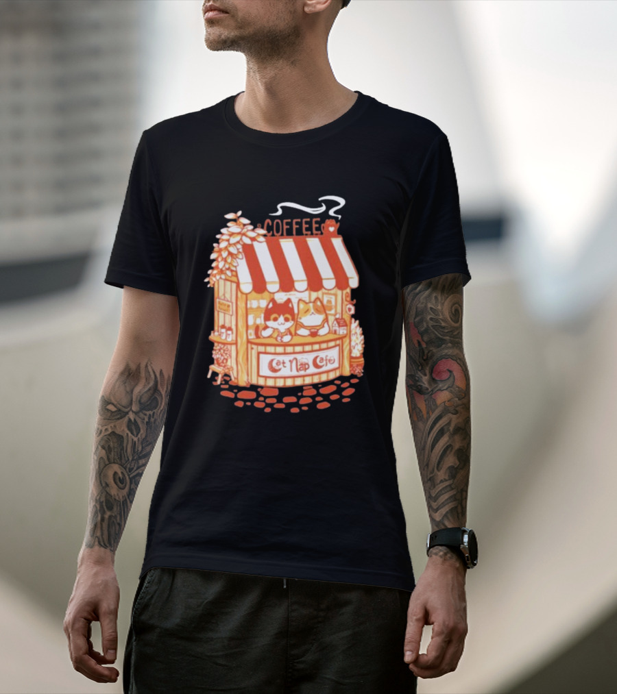 Lazy Cat Coffee Cat Nap Cafe Cozy Kiosk T-Shirt