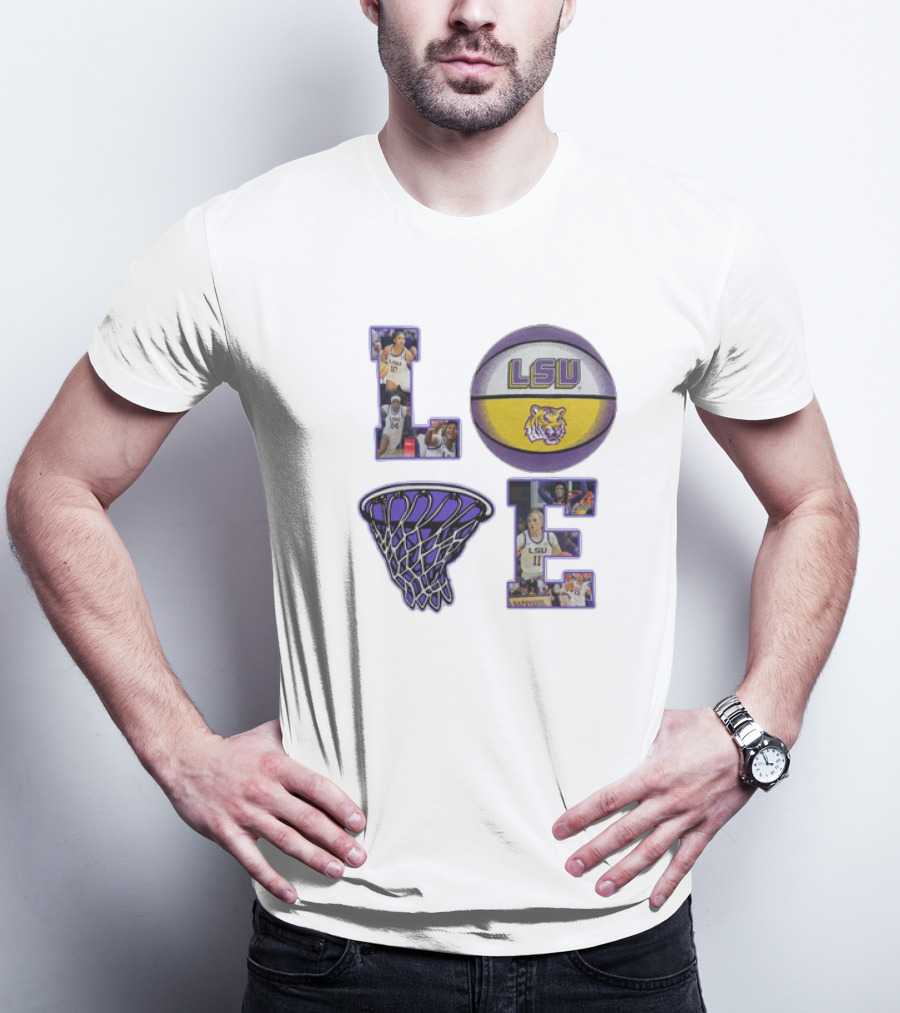 LSU Tigers Women's Basketball Love Collage With Basketball And Players T-Shirt