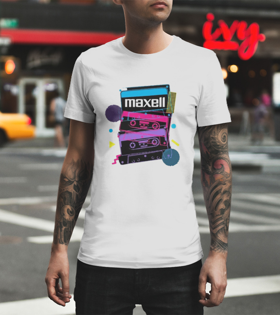 Maxell Retro Cassette Stack Vibrant Neon Aesthetic T-Shirt