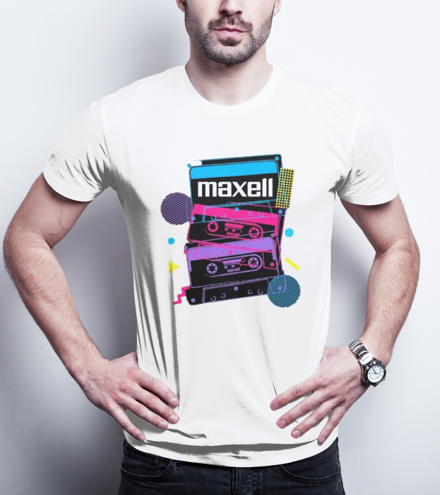 Maxell Retro Cassette Stack Vibrant Neon Aesthetic T-Shirt