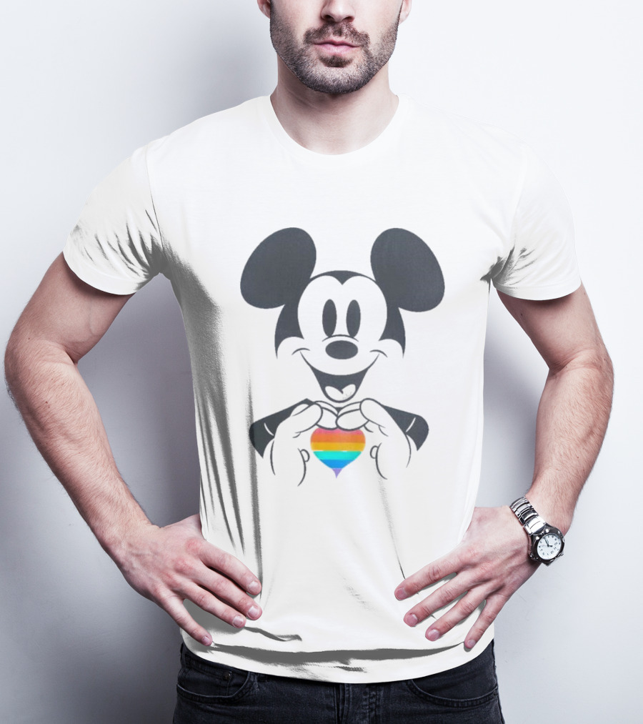 Mickey Mouse Holding Rainbow Heart Disney Pride T-Shirt