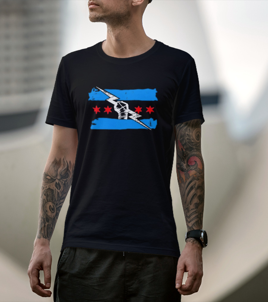 Best In The World CM Punk Lightning Fist With Chicago Flag Stars T-Shirt