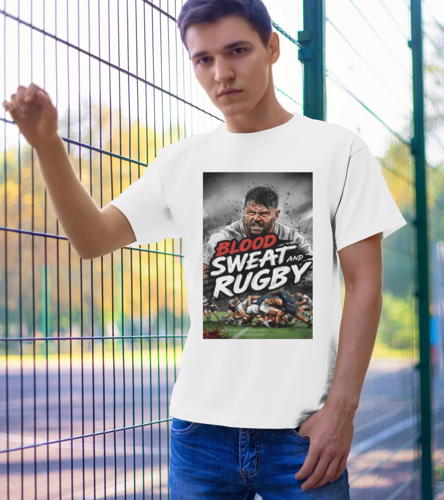 Blood Sweat And Rugby Intense Match Action Rugby Players T-Shirt
