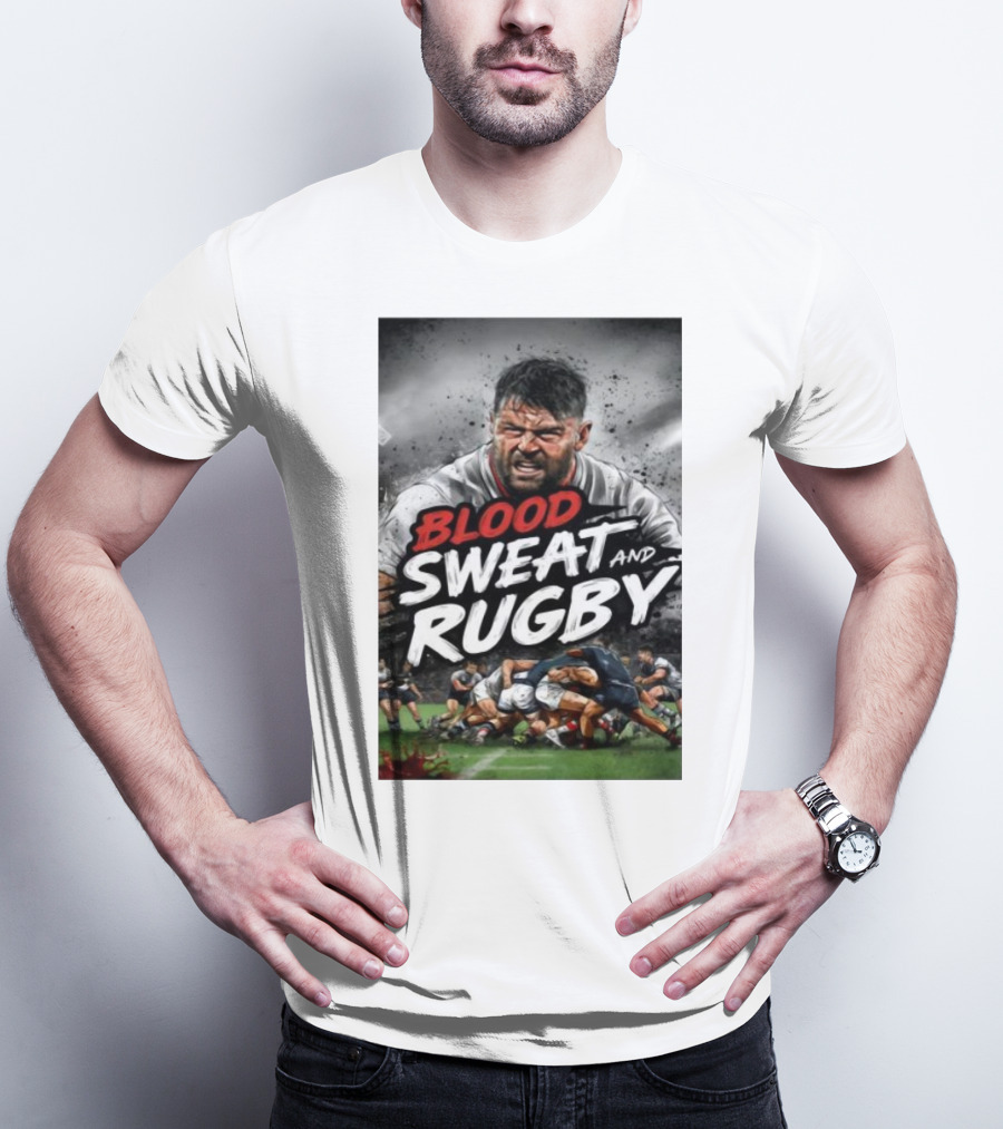 Blood Sweat And Rugby Intense Match Action Rugby Players T-Shirt