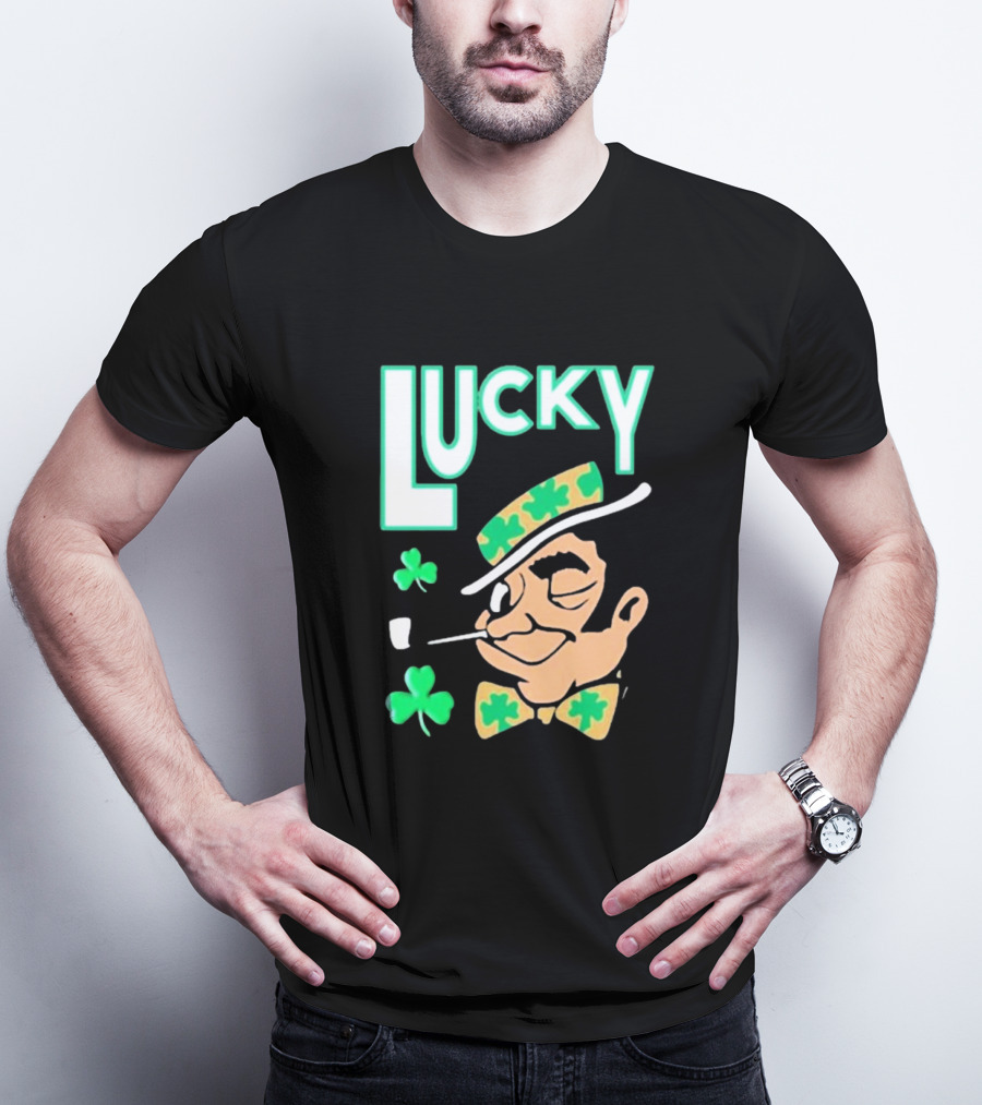 Boston Celtics Lucky The Leprechaun Shamrock Winking Pipe T-Shirt