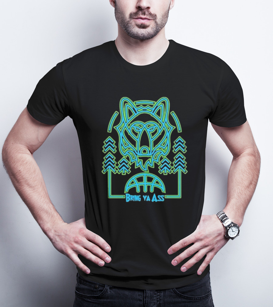 Bring Ya Asss Neon Wolf And Basketball Forest T-Shirt
