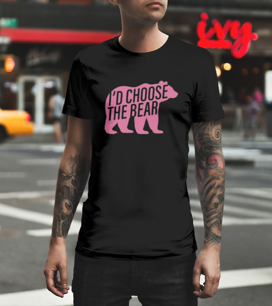 Confettirebels Pink Bear Silhouette I’d Choose The Bear T-Shirt