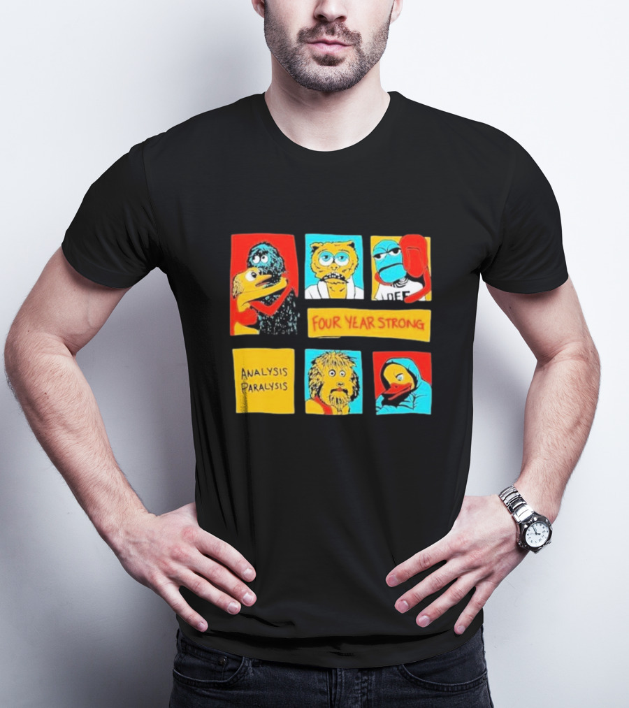 Four Year Strong Analysis Paralysis Characters In Colorful Panels T-Shirt