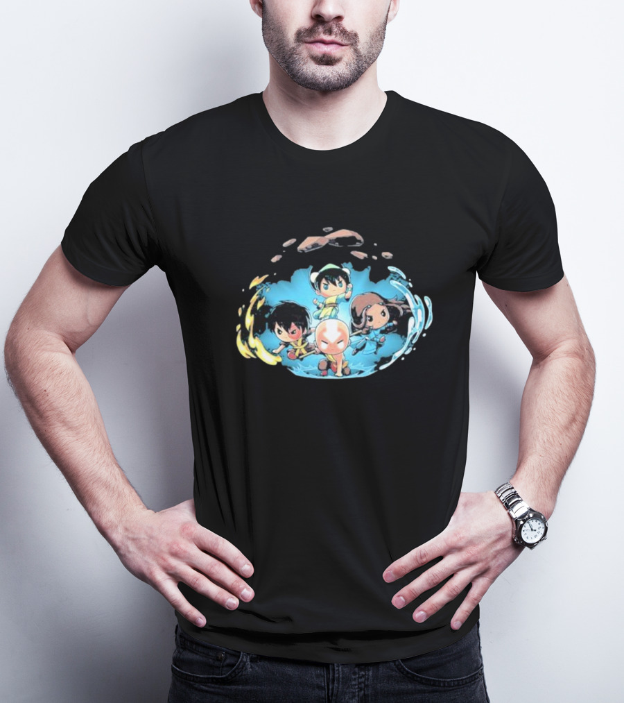 Avatar The Last Airbender Characters Chibi Team Water Fire Earth Air Elements Display T-Shirt