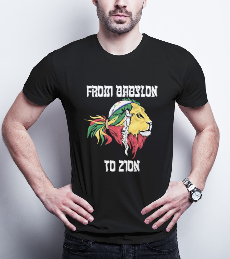 From Babylon To Zion Lion With Rasta Colors T-Shirt