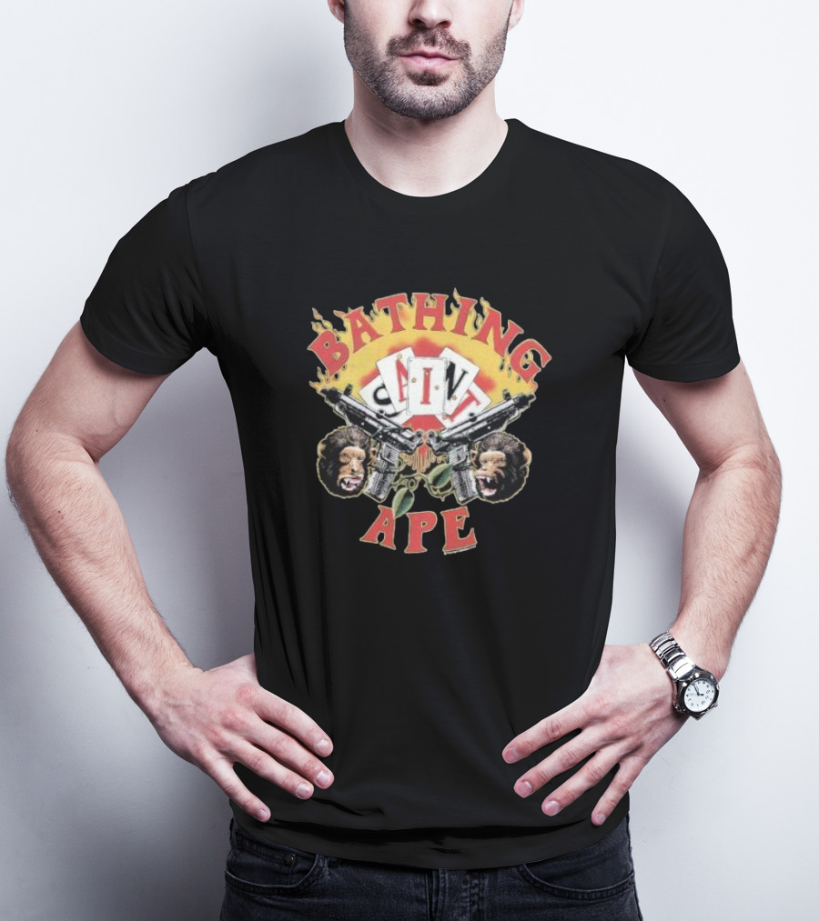 Bathing Ape Saint Mx6 Playing Cards Guns Monkeys T-Shirt