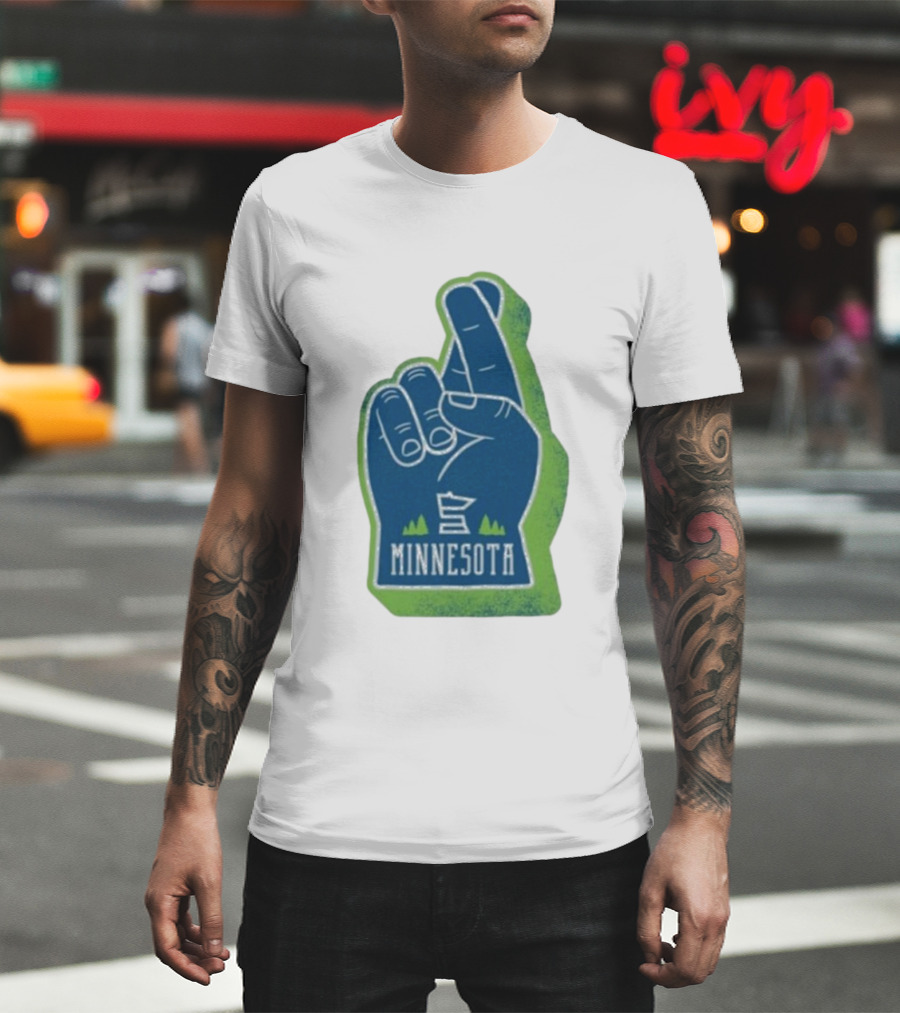 Minnesota Mood Fingers Hand Gesture With State Icon And Trees T-Shirt
