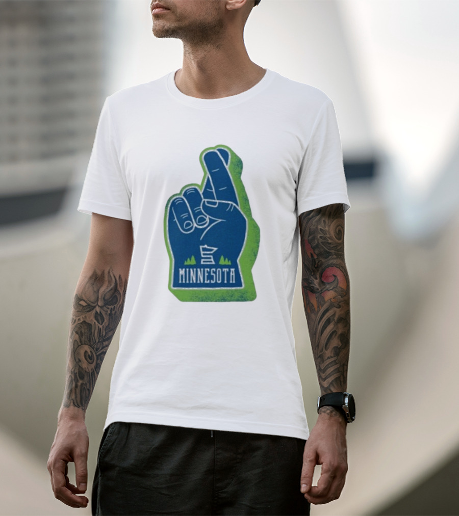 Minnesota Mood Fingers Hand Gesture With State Icon And Trees T-Shirt