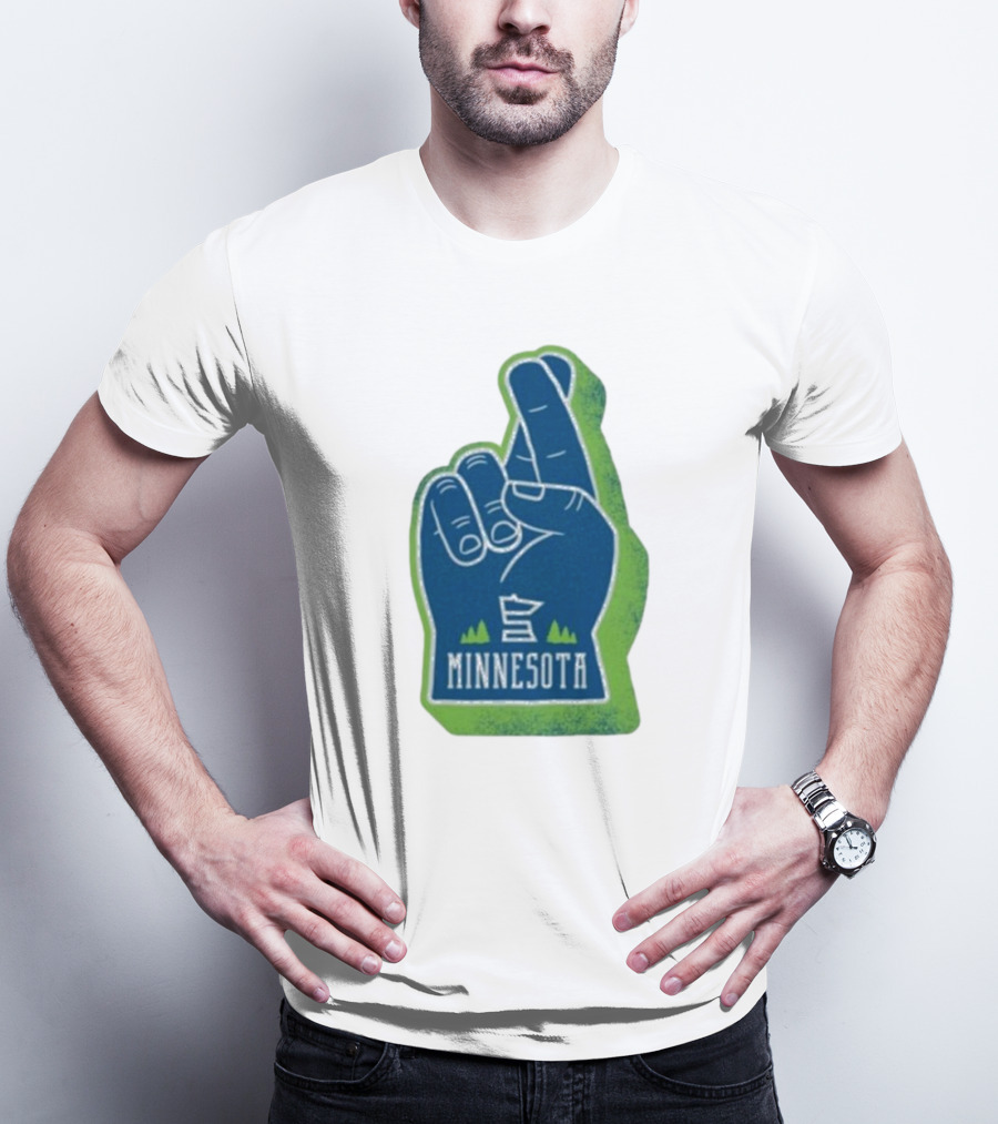 Minnesota Mood Fingers Hand Gesture With State Icon And Trees T-Shirt