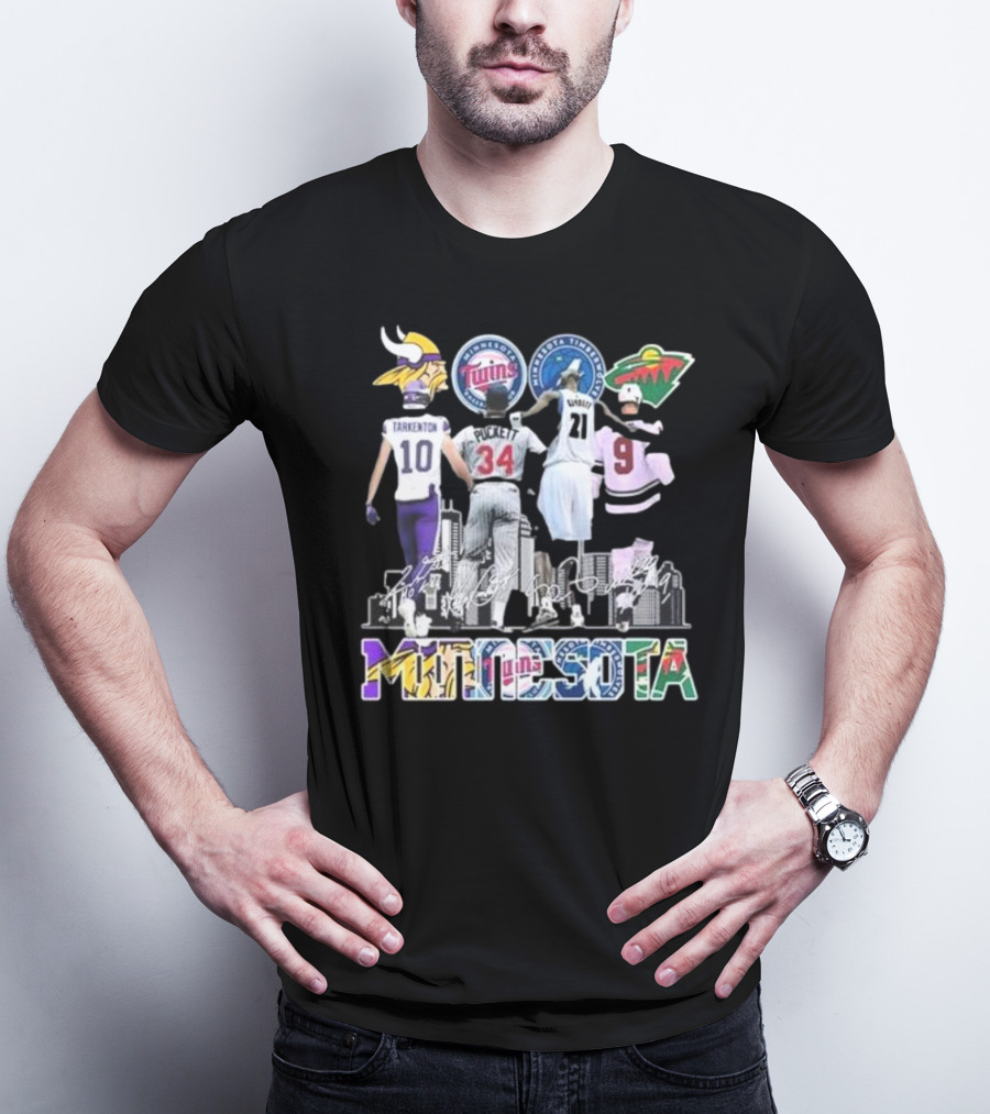 Minnesota Vikings Twins Timberwolves Wild Iconic Players Signatures Fan T-Shirt