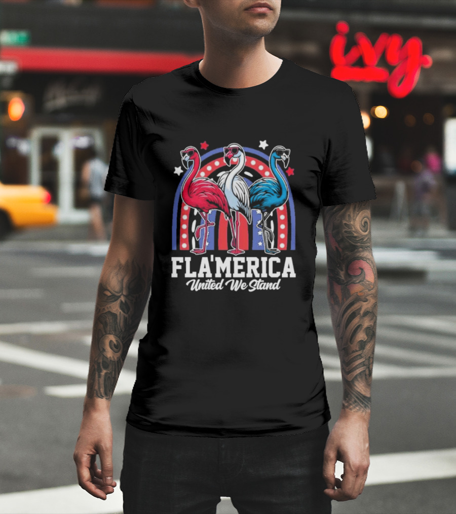 Flamingos Fla’merica Patriotic Red White Blue United We Stand T-Shirt