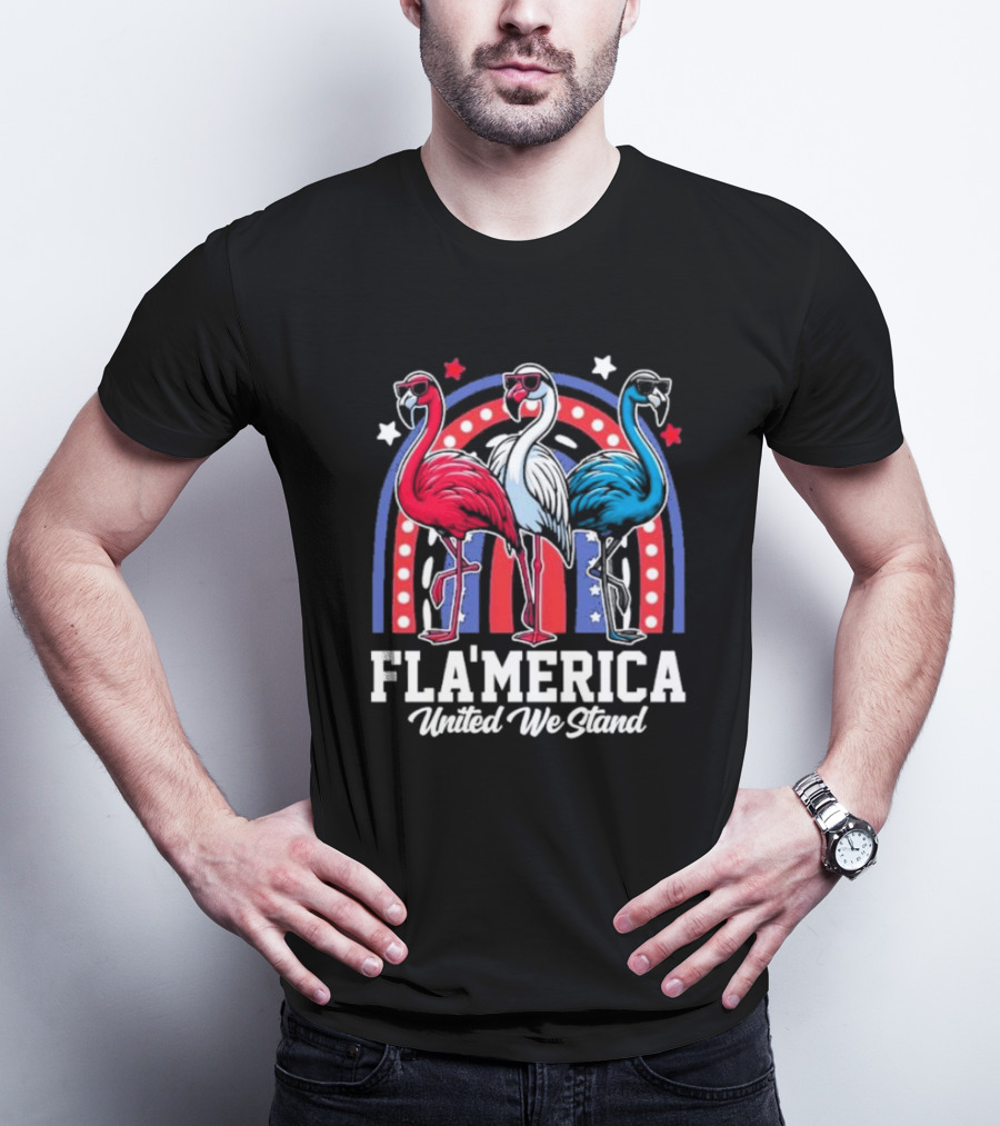 Flamingos Fla’merica Patriotic Red White Blue United We Stand T-Shirt