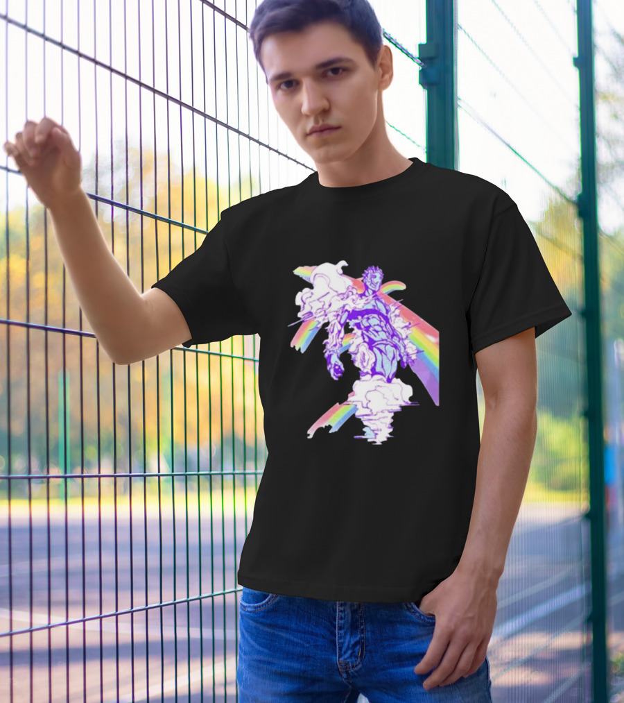 Hoshipieces Weather 9oz Manga Style Purple Cloud Man With Rainbow Elements T-Shirt