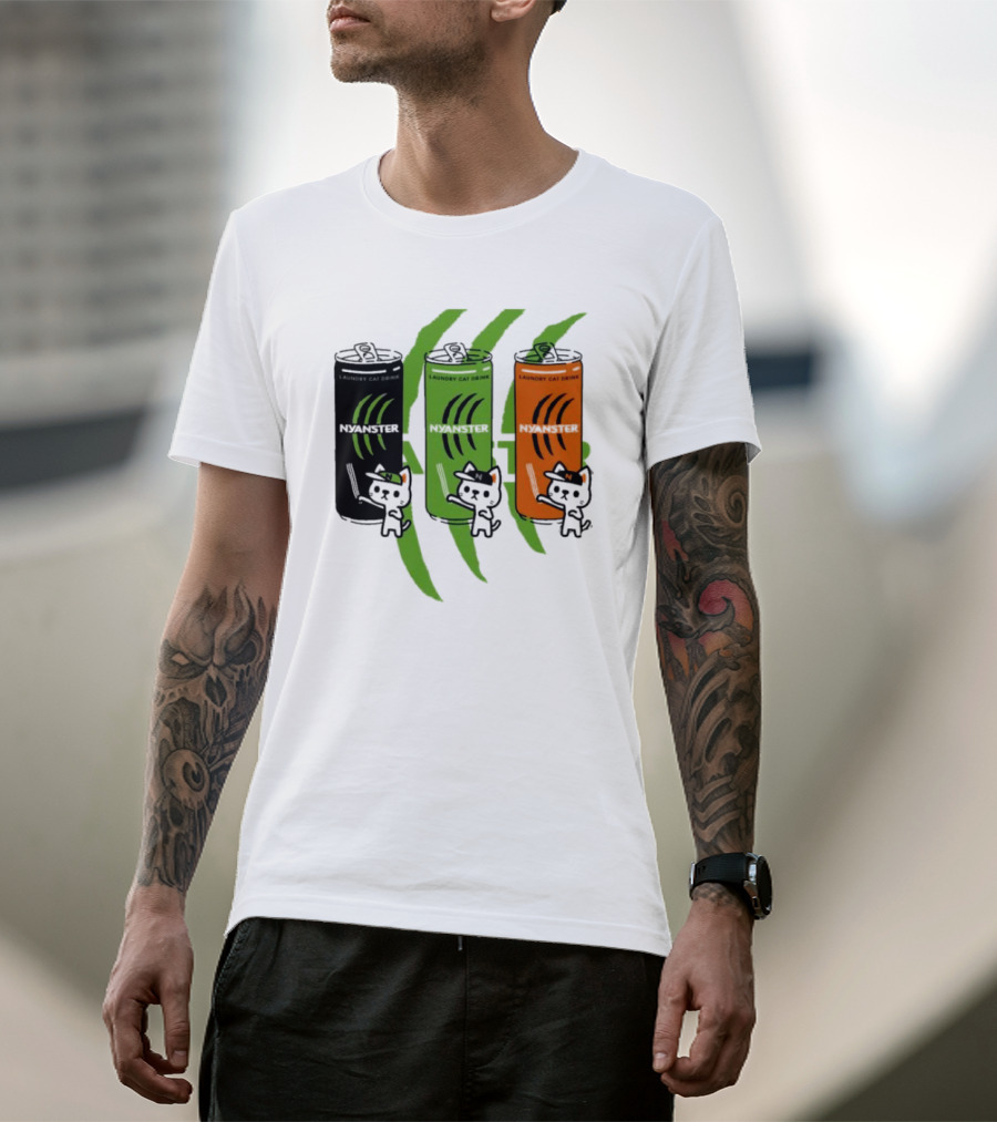 Laundry Cat Drink Nyanster Cans With Three Cats T-Shirt