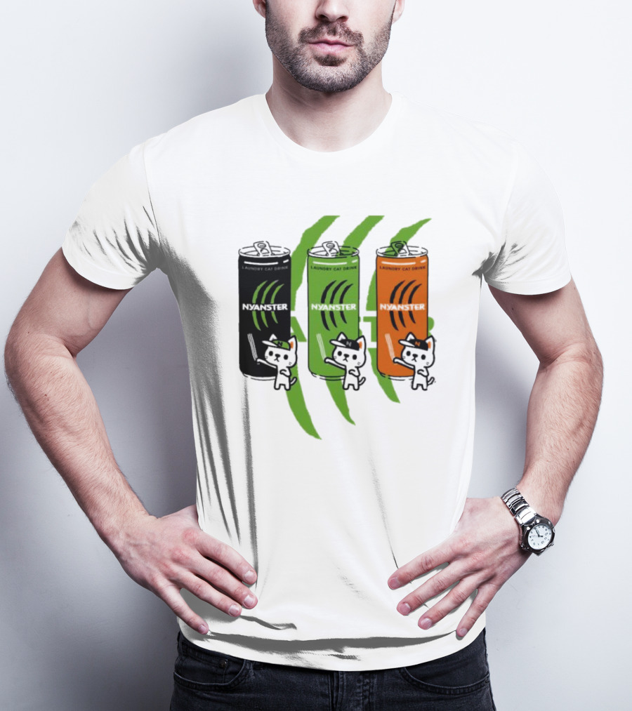 Laundry Cat Drink Nyanster Cans With Three Cats T-Shirt