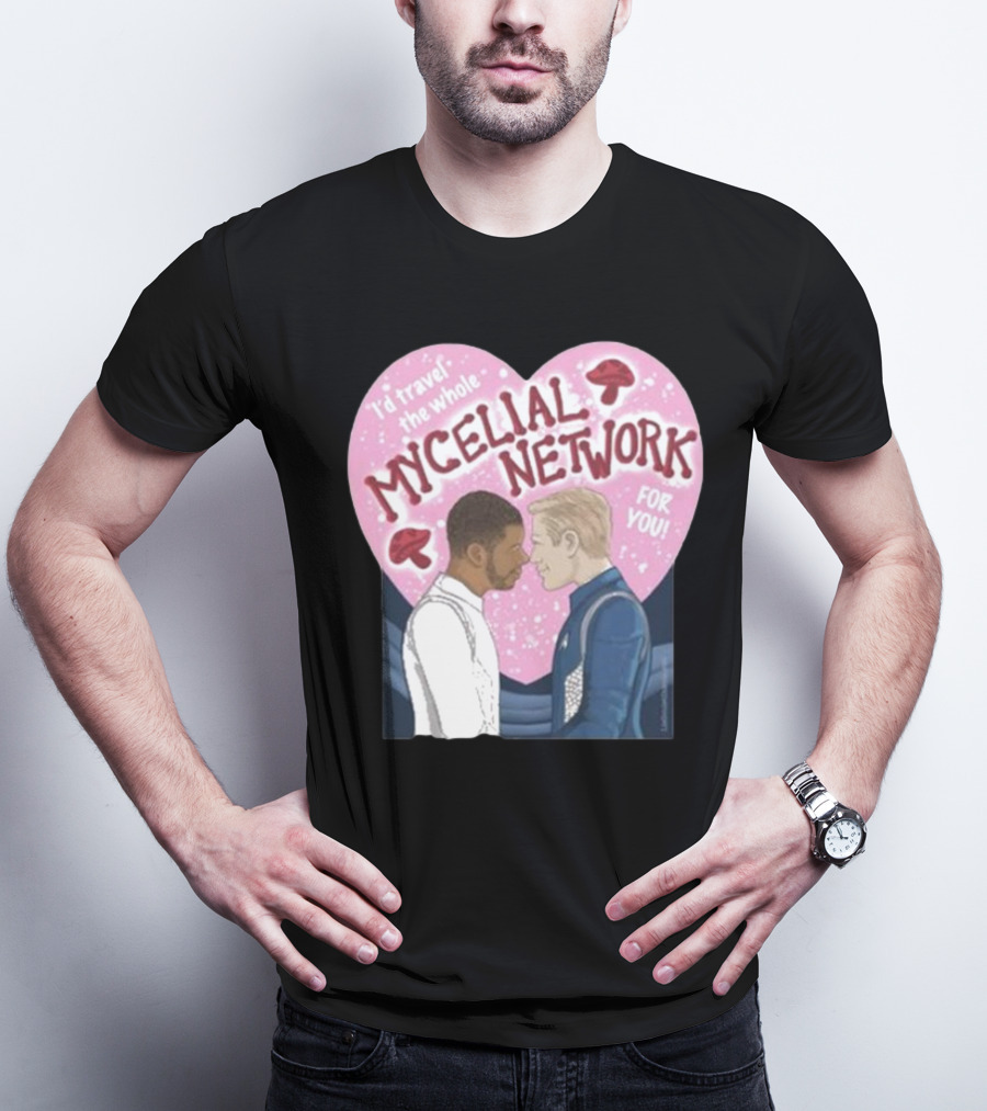I’d Travel The Whole Mycelial Network For You Tender Moment Pink Heart Mushrooms T-Shirt