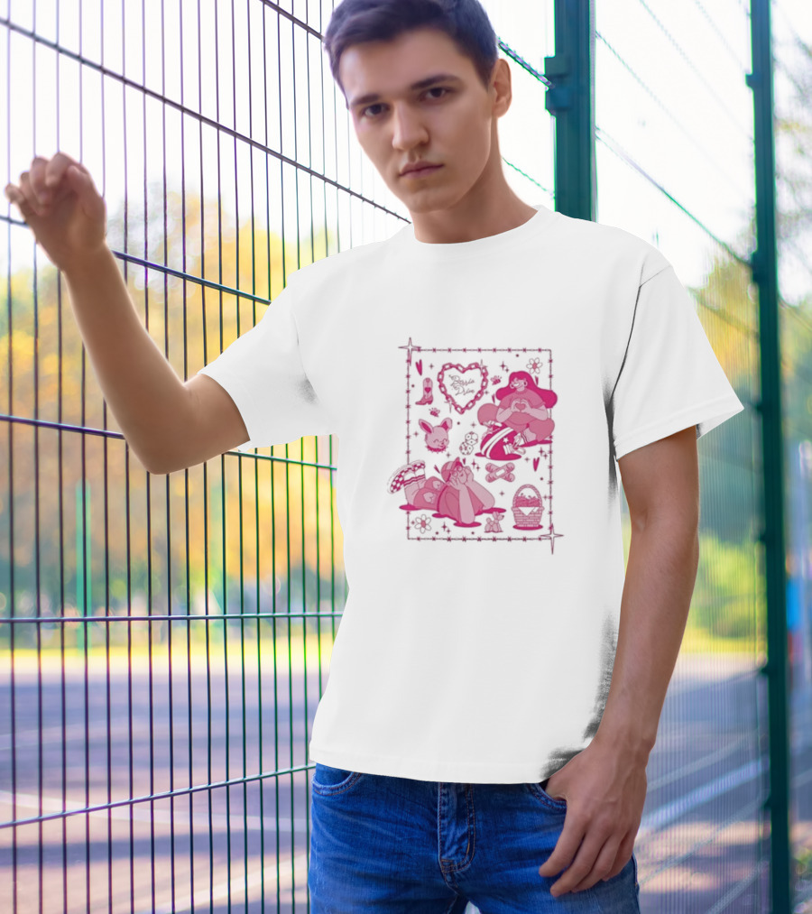 Barrio Drive Picnic Neon Heart Love Basket Motif T-Shirt