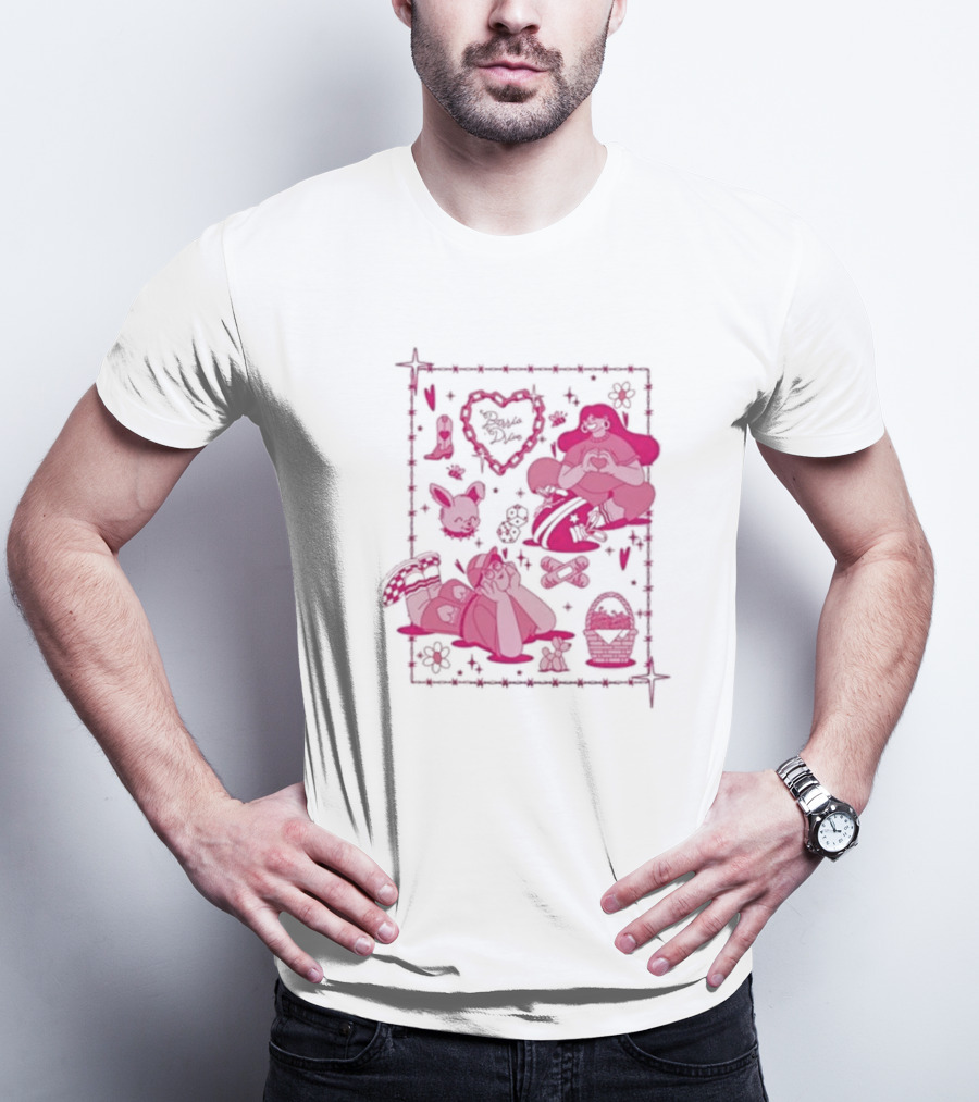 Barrio Drive Picnic Neon Heart Love Basket Motif T-Shirt