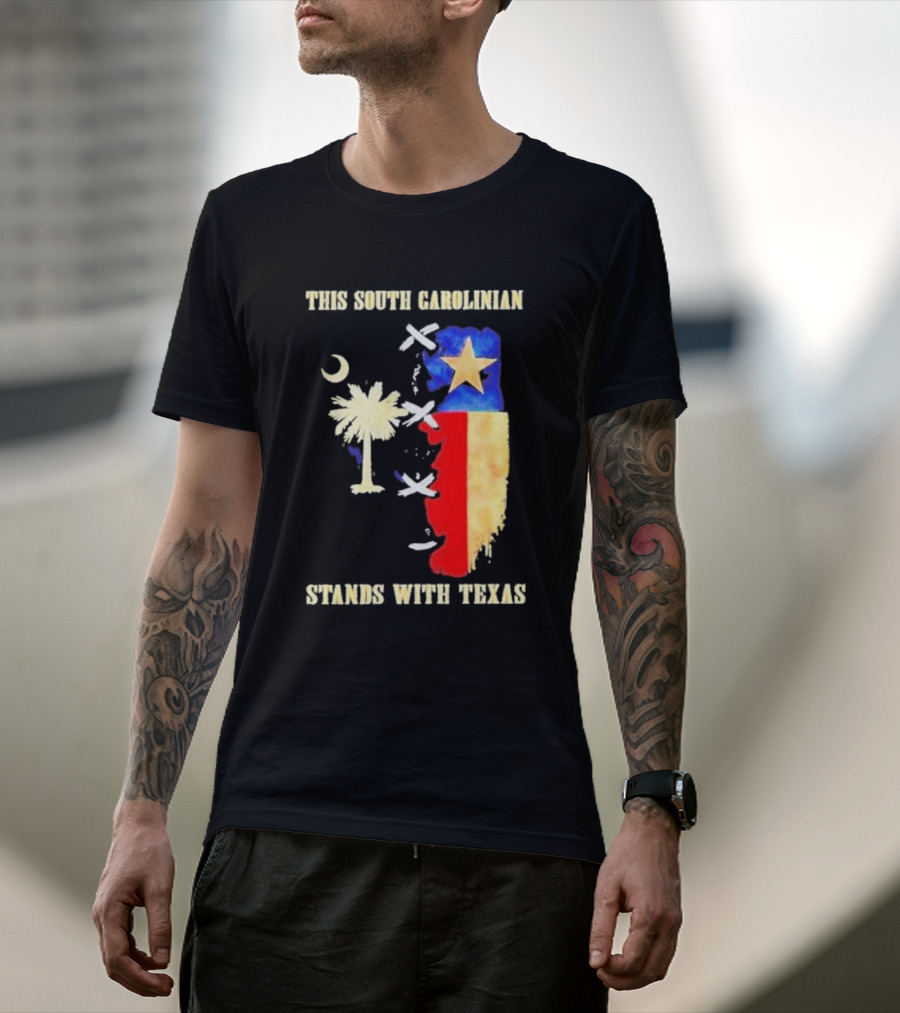 This South Carolinian Supports Unity With Texas Featuring State Symbols And Crescent Moon T-Shirt