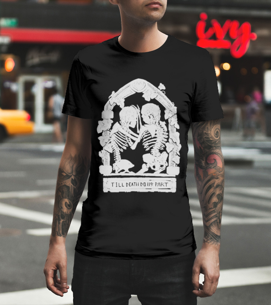 Till Death Do Us Part Skeleton Gothic Arch Motif T-Shirt