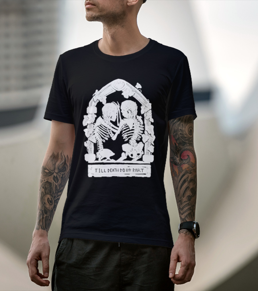 Till Death Do Us Part Skeleton Gothic Arch Motif T-Shirt