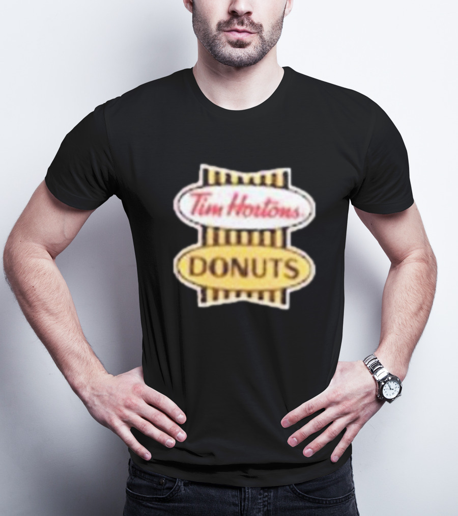 Tim Hortons Donuts Retro Logo Black And Yellow Stripes T-Shirt