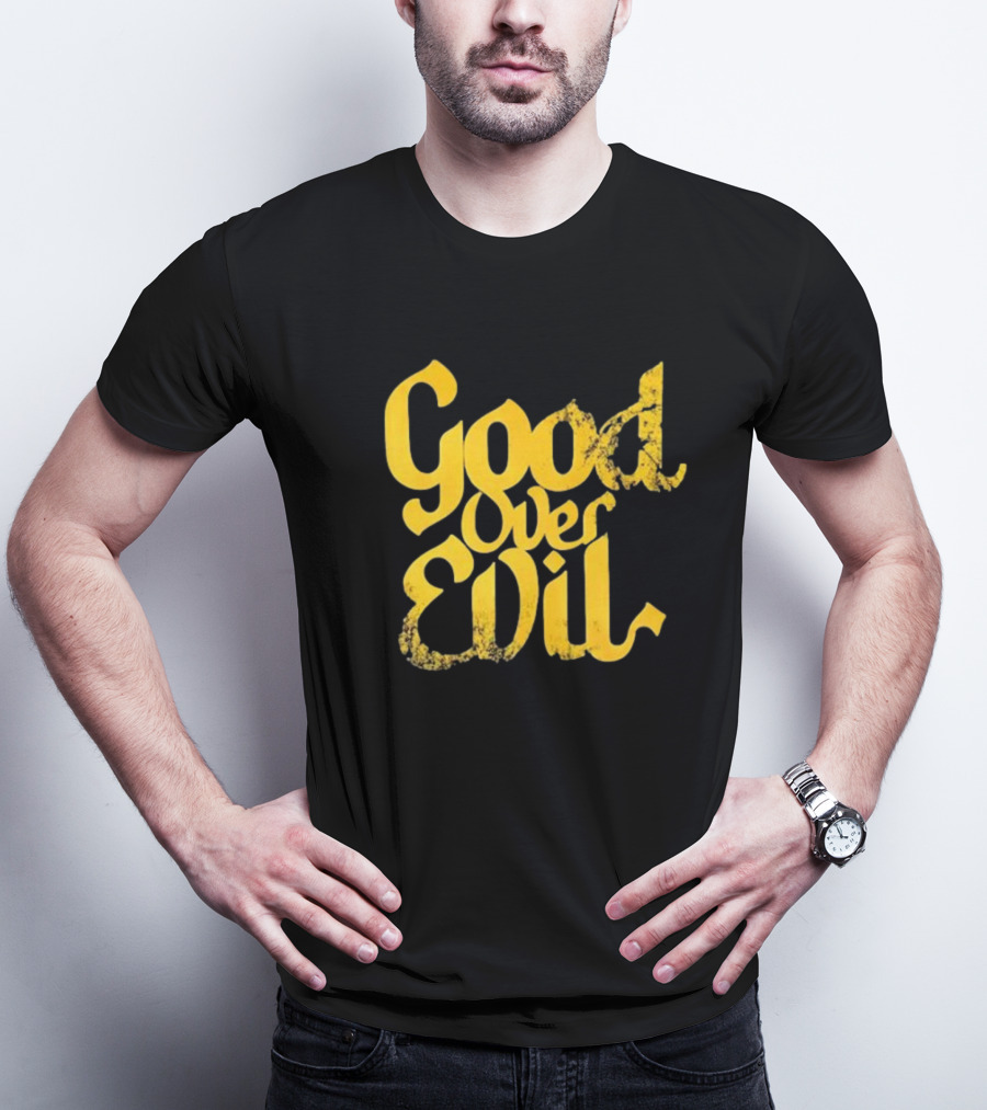 Good Over Evil Yellow Grunge Typography T-Shirt