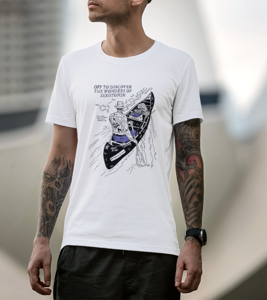 Off To Discover The Wonders Of Serotonin Adventure In Psychedelic Canoe With Molecule Diagram T-Shirt