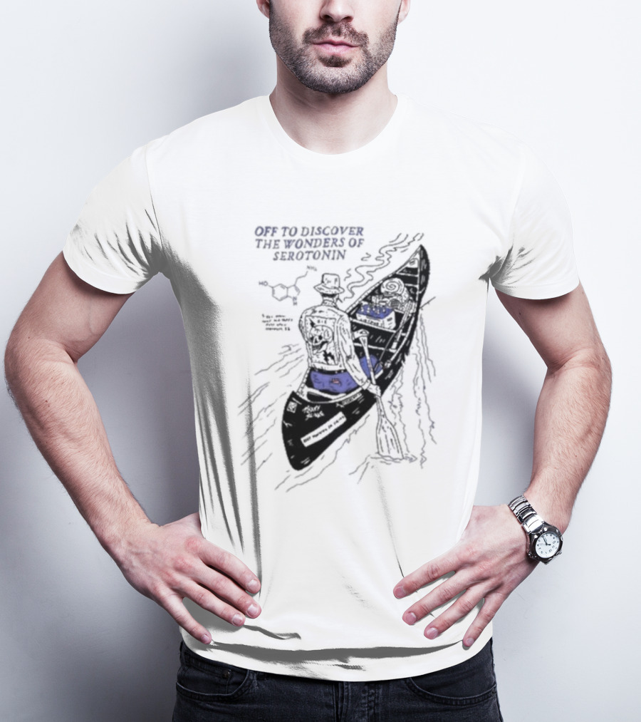 Off To Discover The Wonders Of Serotonin Adventure In Psychedelic Canoe With Molecule Diagram T-Shirt
