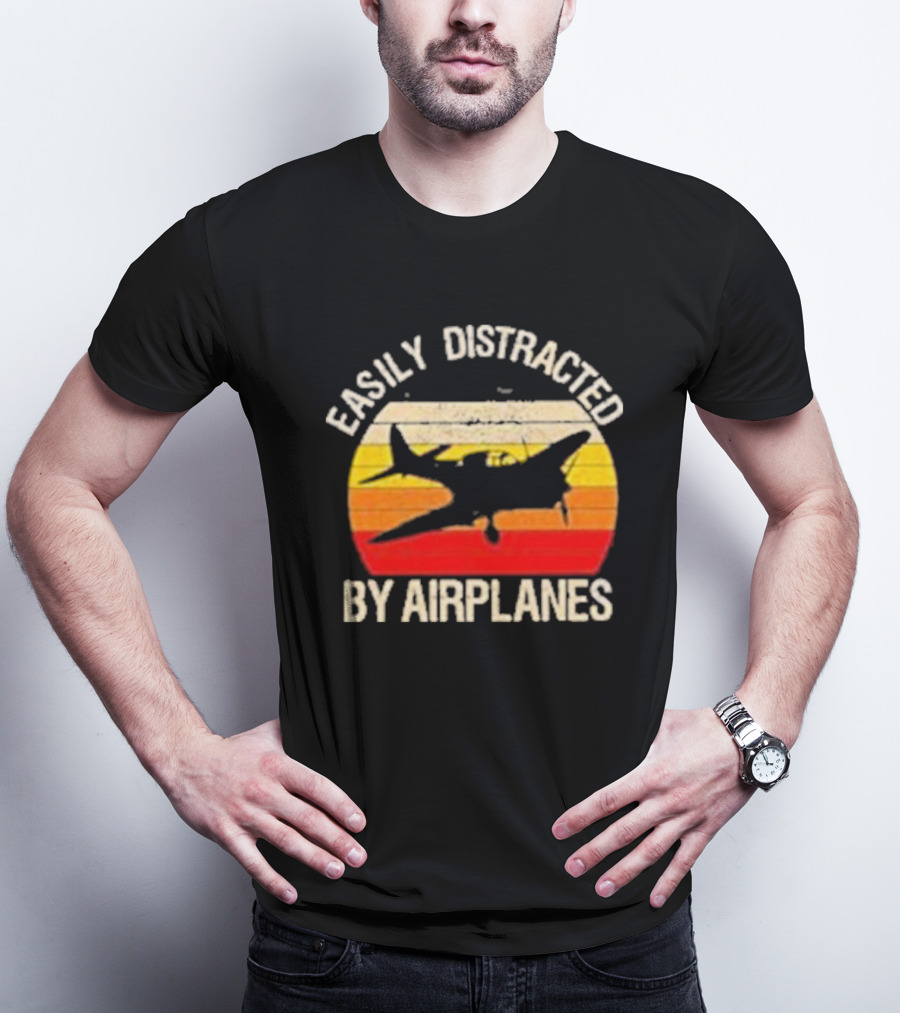 Easily Distracted By Airplanes Vintage Sunset T-Shirt