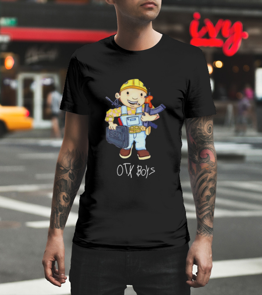 Geezyworld Bob The Driller OTX Boys Cartoon Character Holding Tools T-Shirt