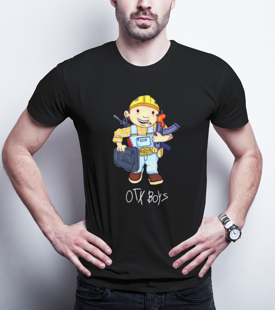 Geezyworld Bob The Driller OTX Boys Cartoon Character Holding Tools T-Shirt
