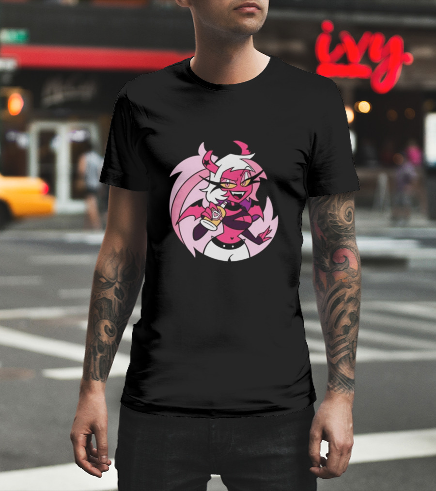Party Verosika Enamel Pin Cartoon Demon Character With Drink T-Shirt