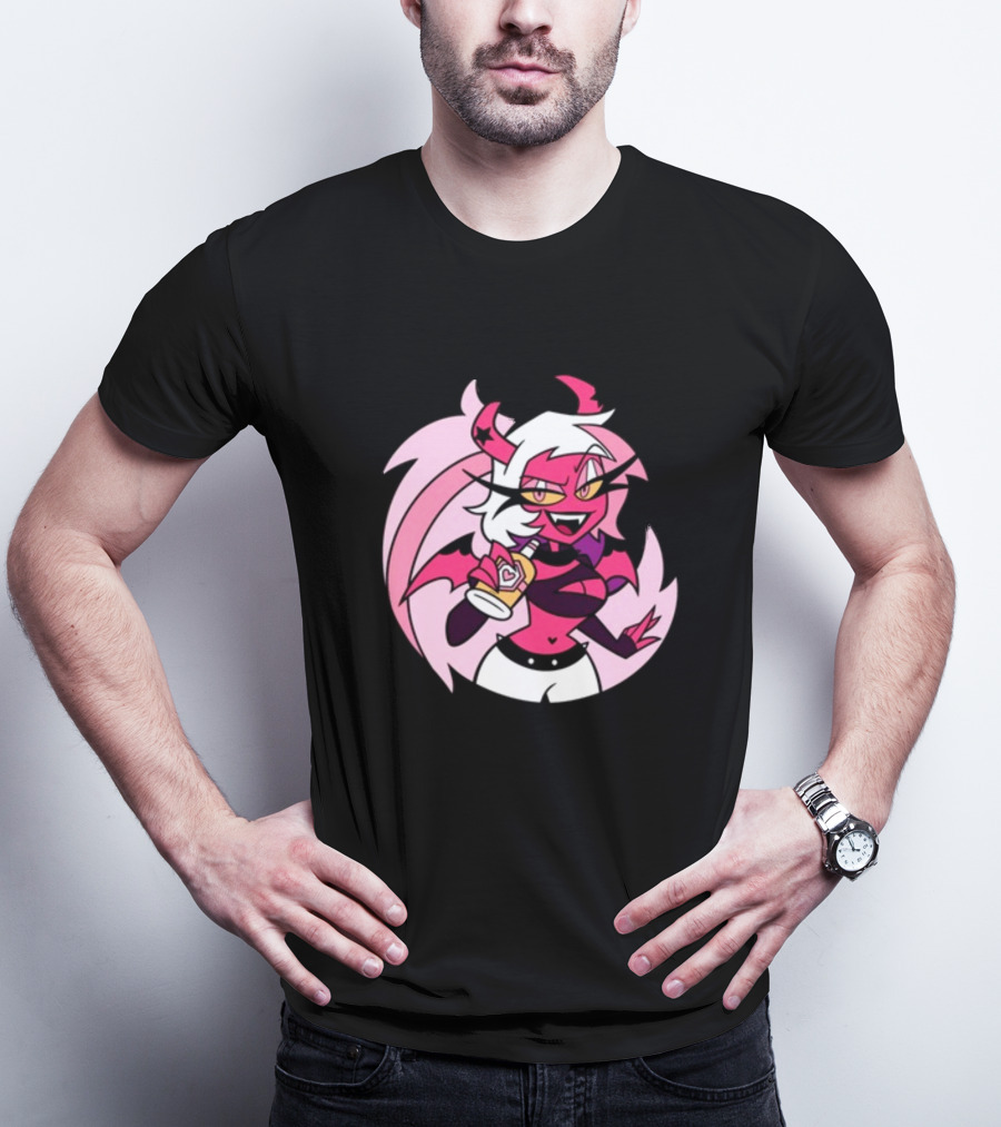 Party Verosika Enamel Pin Cartoon Demon Character With Drink T-Shirt
