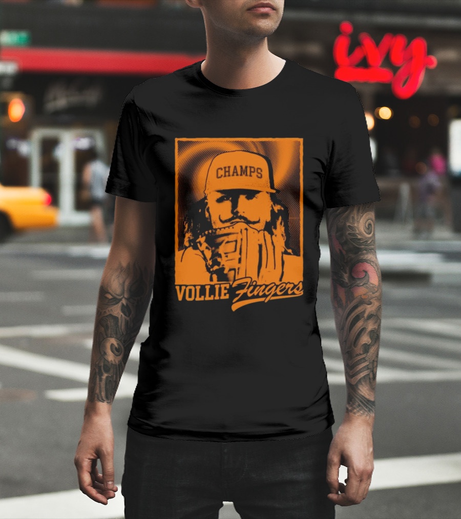 Vollie Fingers Champs Baseball Icon With Glove And Hat T-Shirt