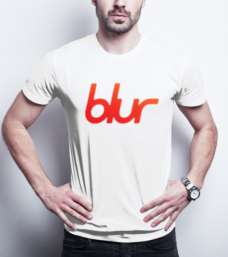 Blur Red-Orange Text Navy Blue T-Shirt
