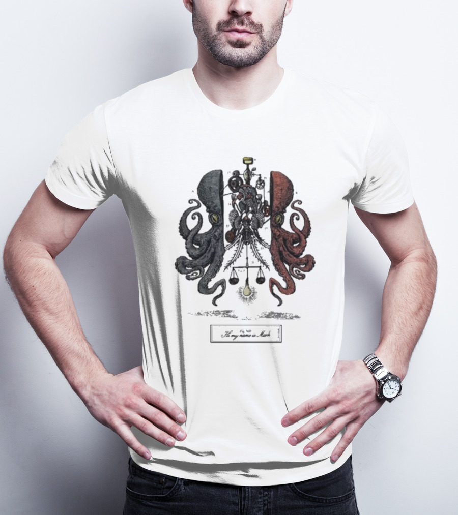 Hi My Name Is Mark Dissection Blue And Red Octopus Balance Scales T-Shirt