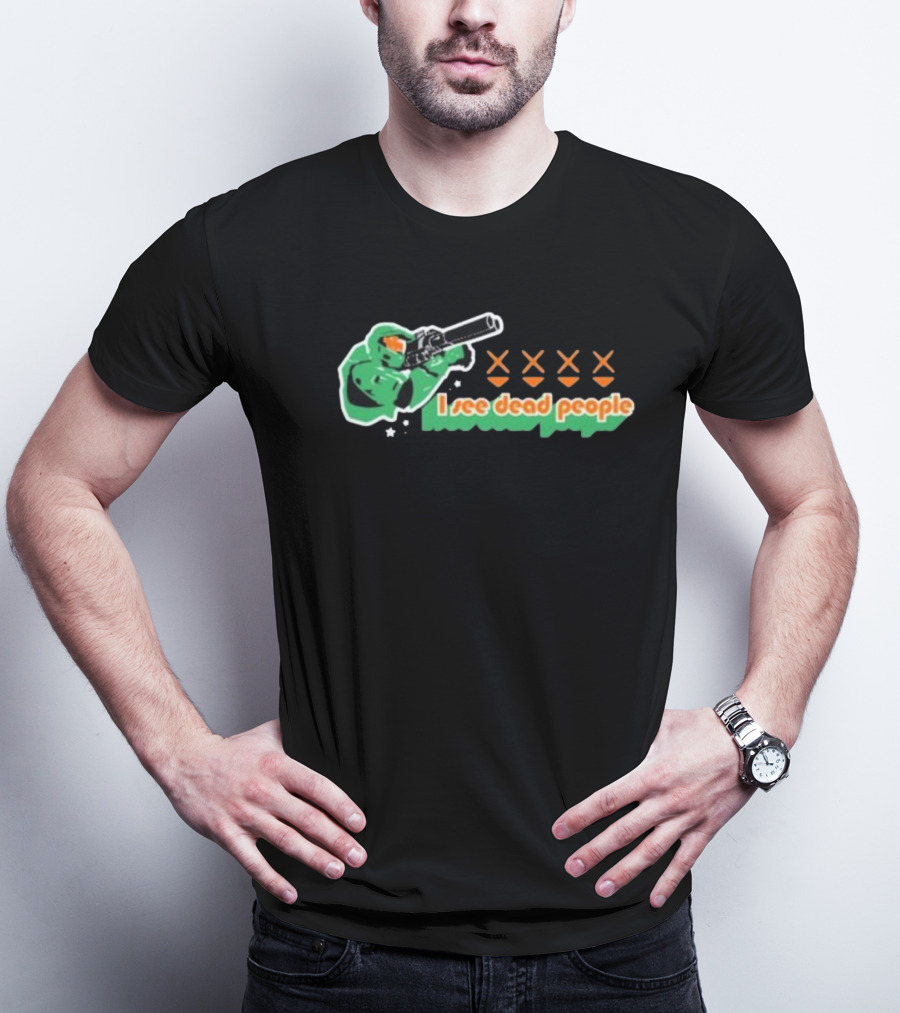 I See Dead People Doom Slayer Helmet Gun Iconic Mashup Reprinted By Fantasy Arc T-Shirt