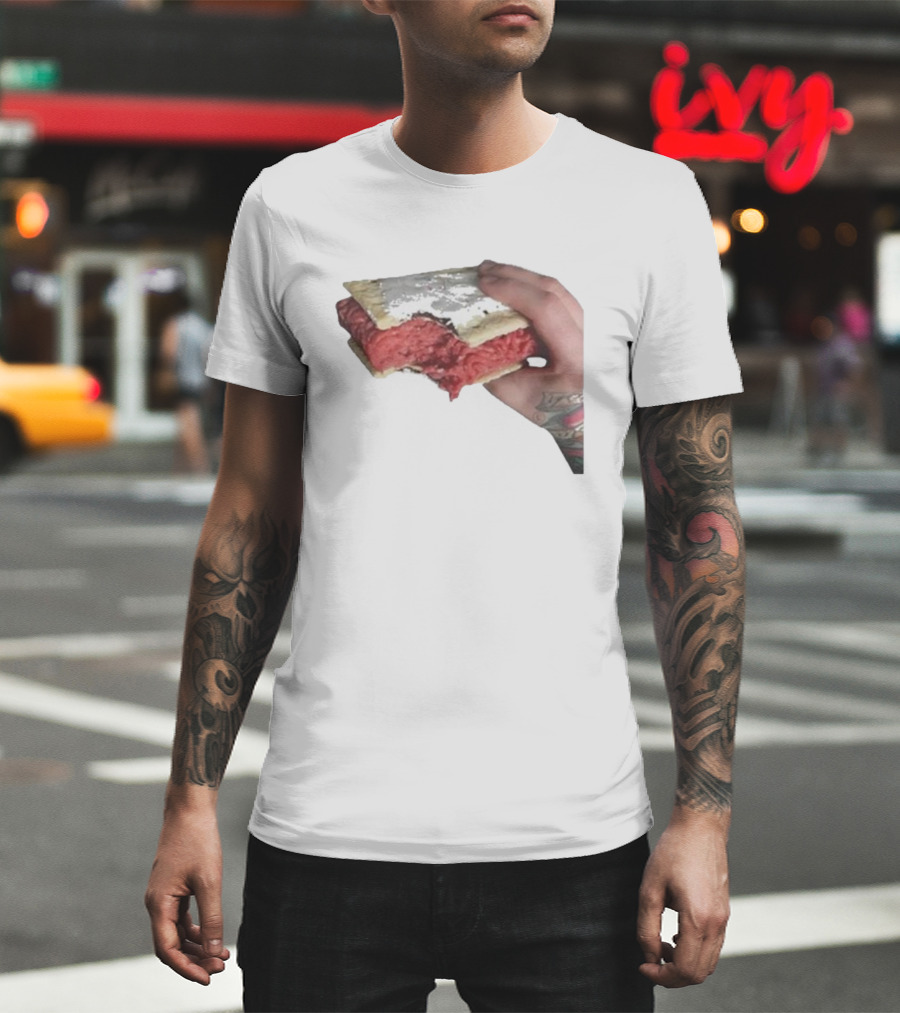 Man Holding Uncooked Meat Sandwich With Tattoos T-Shirt