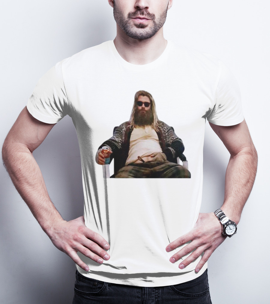 Marvel Avengers Endgame Fat Thor Sitting Relaxed With Drink T-Shirt