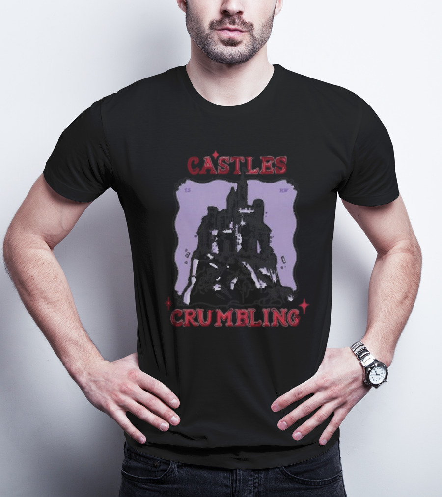 Castles Crumbling Medieval Fortress Art Purple Background T-Shirt